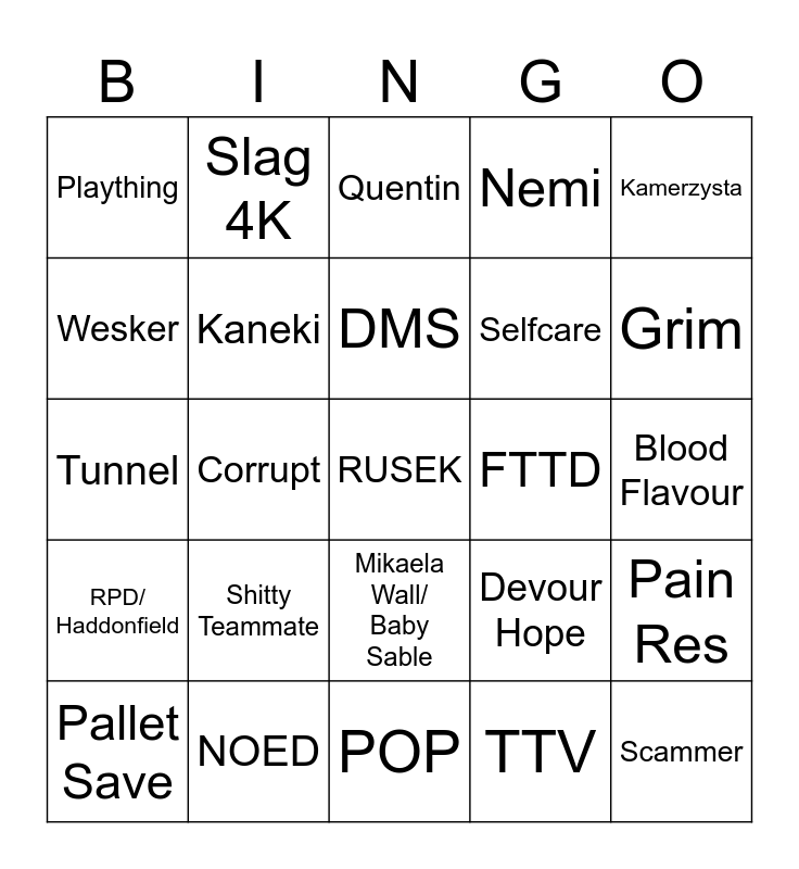 Dead by Daylight Bingo Card