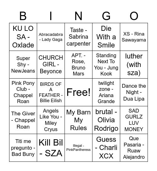 Kai's 2020s Bingo Card