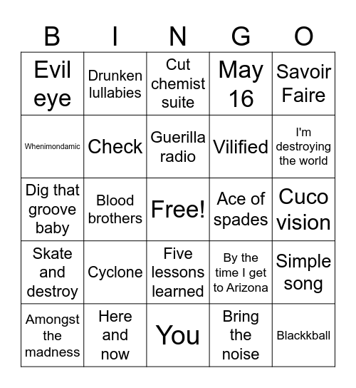 Joe Knows Tony Hawk Bingo Card