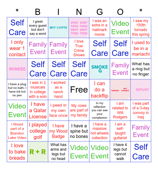 Peer Support Bingo Card