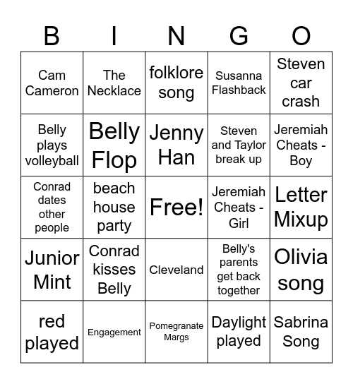 The Summer I turned Pretty Bingo Card