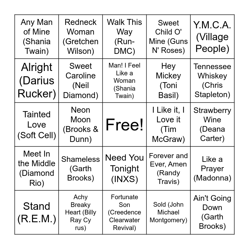 Boogie Bingo Card