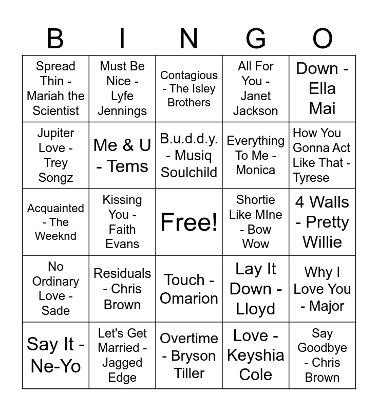 Prey RnB Bingo! Bingo Card