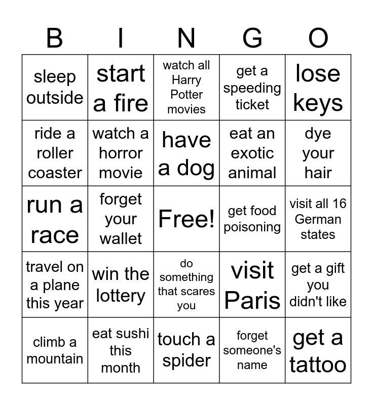 Present Perfect Bingo Card