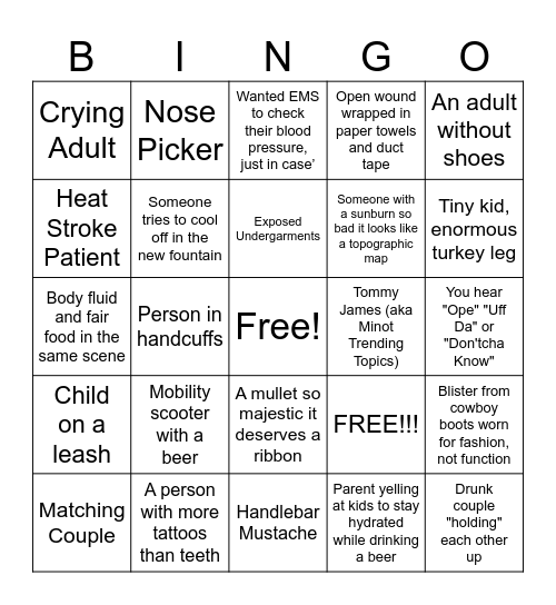 2025 North Dakota State Fair EMS BINGO Card
