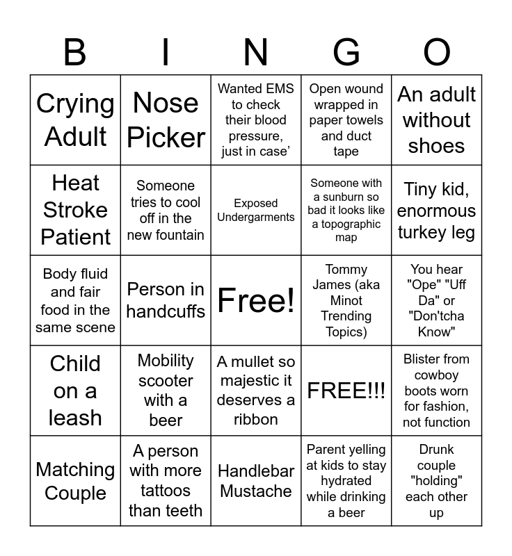 2025 North Dakota State Fair EMS BINGO Card