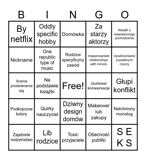 BINGO FILMÓW DLA NASTOLATKÓW Bingo Card