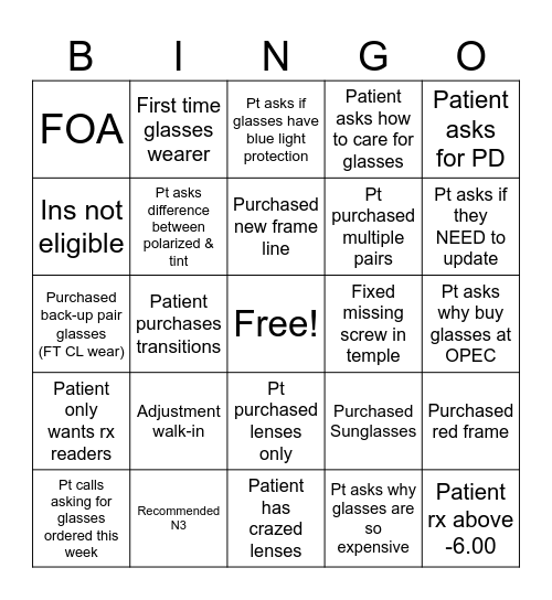 Untitled Bingo Card
