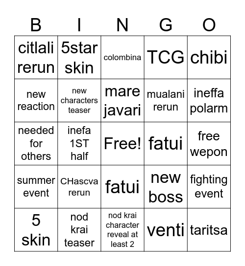 Untitled Bingo Card
