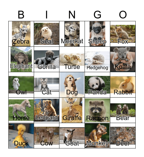 Baby Animals Bingo Card