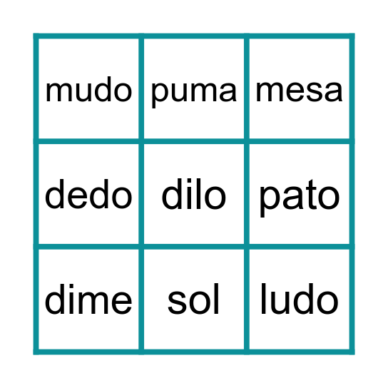 BINGO DE PALABRAS Bingo Card