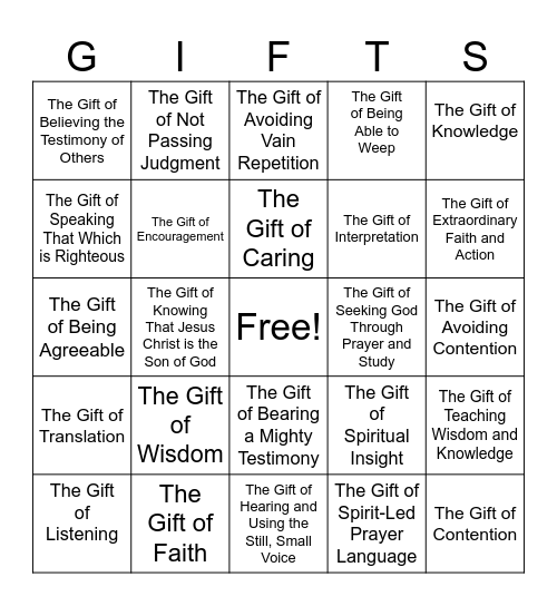 SPIRITUAL GIFTS BINGO Card