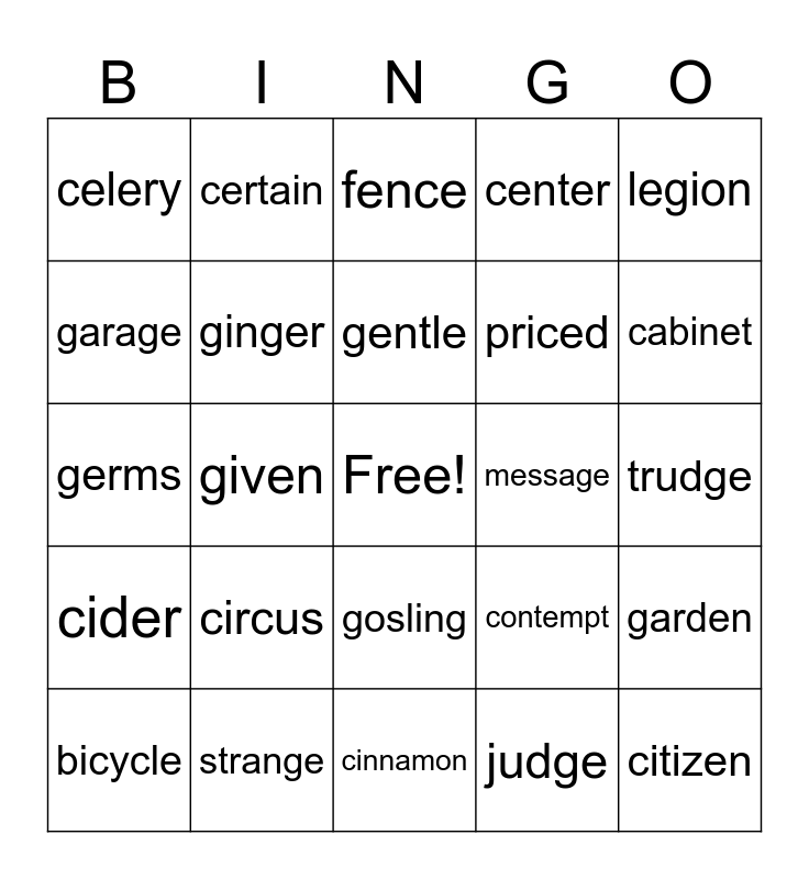 Lesson 8 Bingo Card