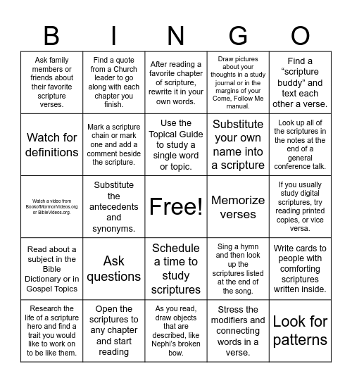 Scripture Study Bingo Card