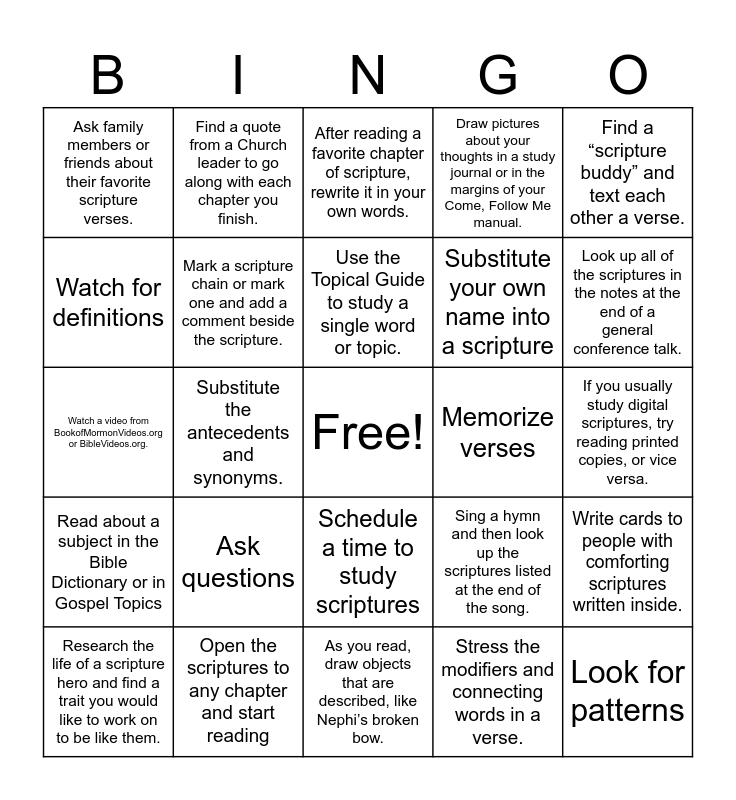 Scripture Study Bingo Card