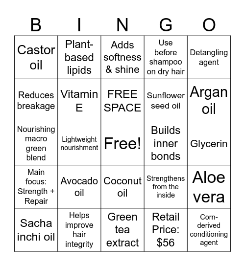 Botanical Repair Pre Shampoo Bingo Card
