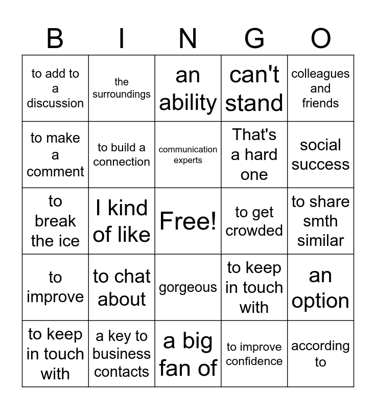 Small talk Bingo Card