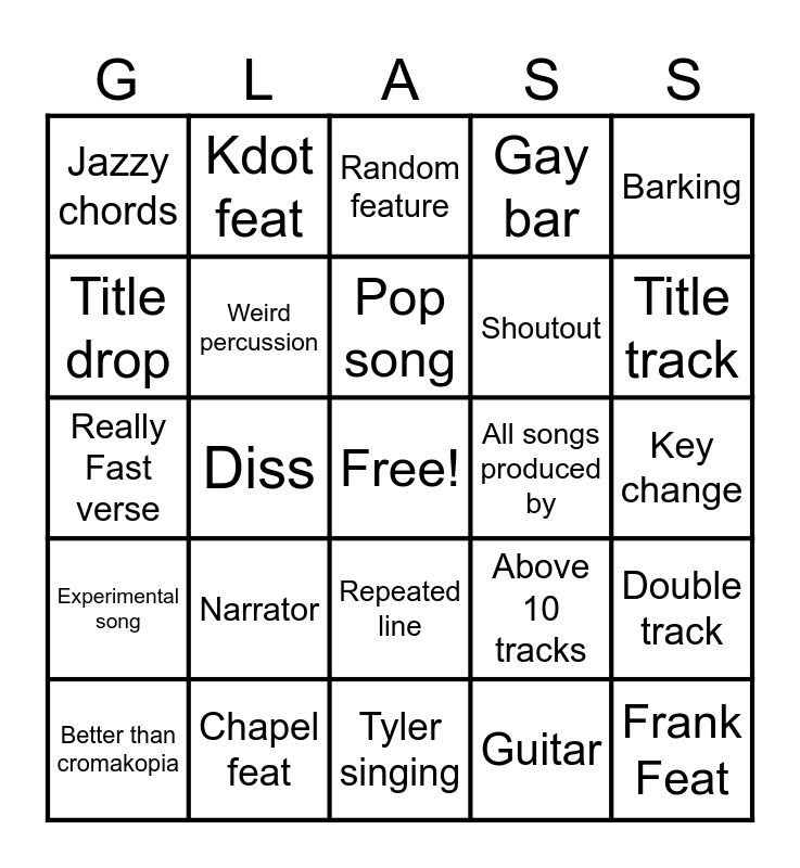 DONT TAP THE GLASS Bingo Card