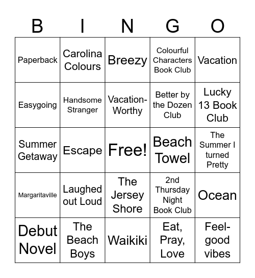 Beach-Read Book Club Bingo Card