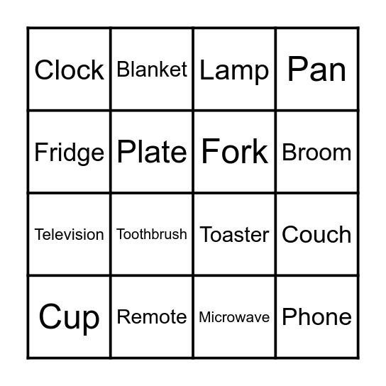 Household Items BINGO Card