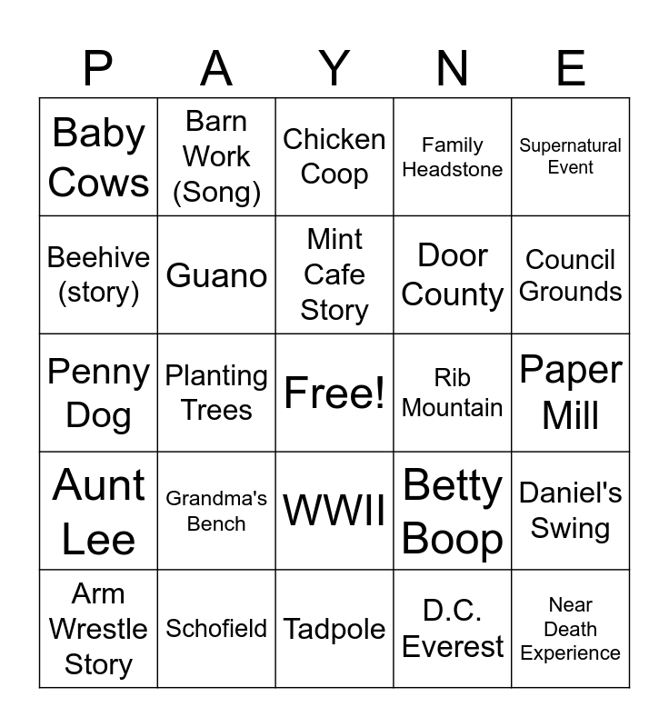 Wisconsin Bingo Card
