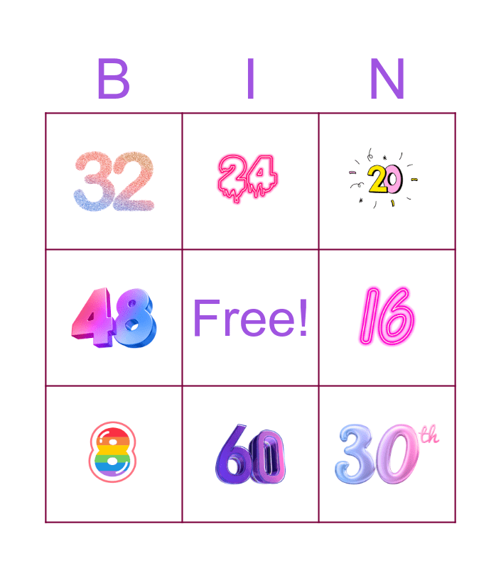 บิงโกสูตรคูณออนไลน์ ชุด9 Bingo Card