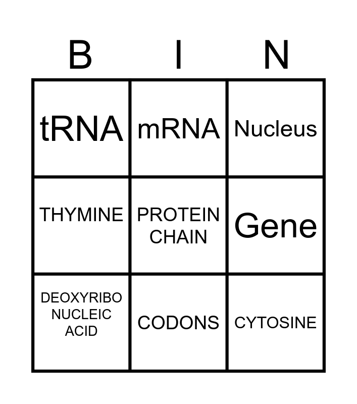 Protein Synthesis BINGO Card