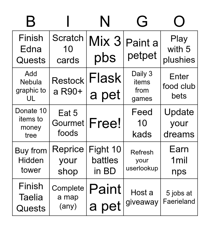 Nebula’s Task Bingo Card