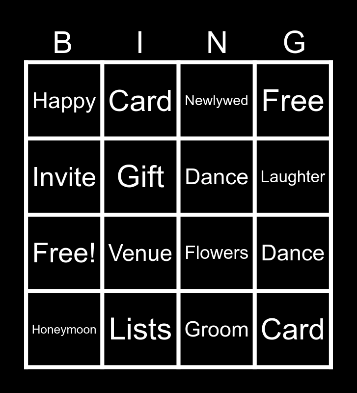 Reception Bingo Card