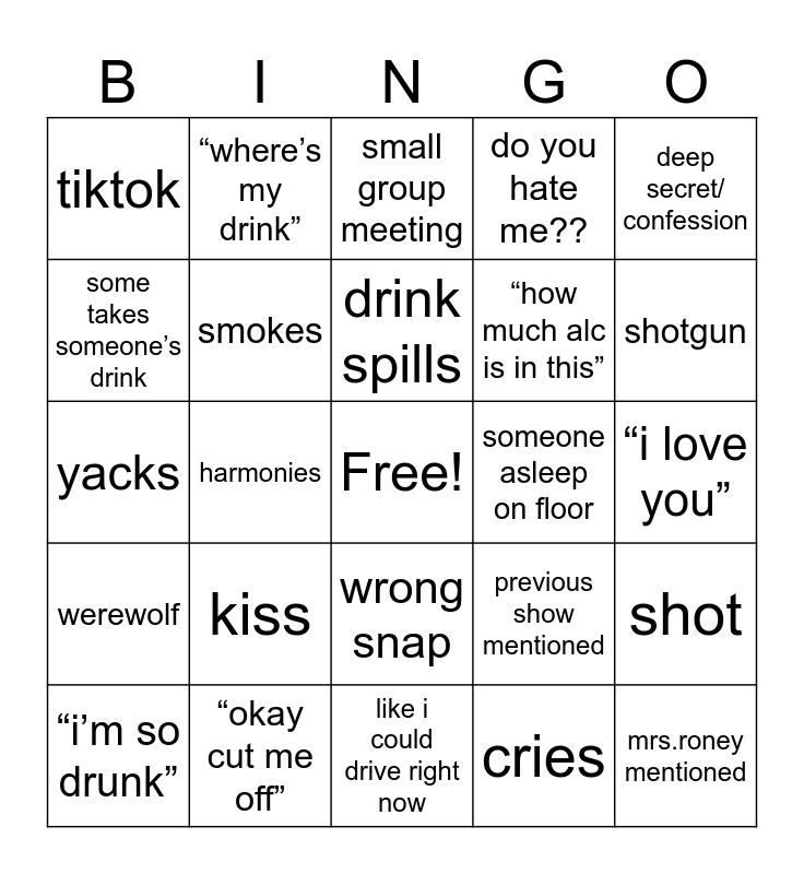 we. are. sober. Bingo Card