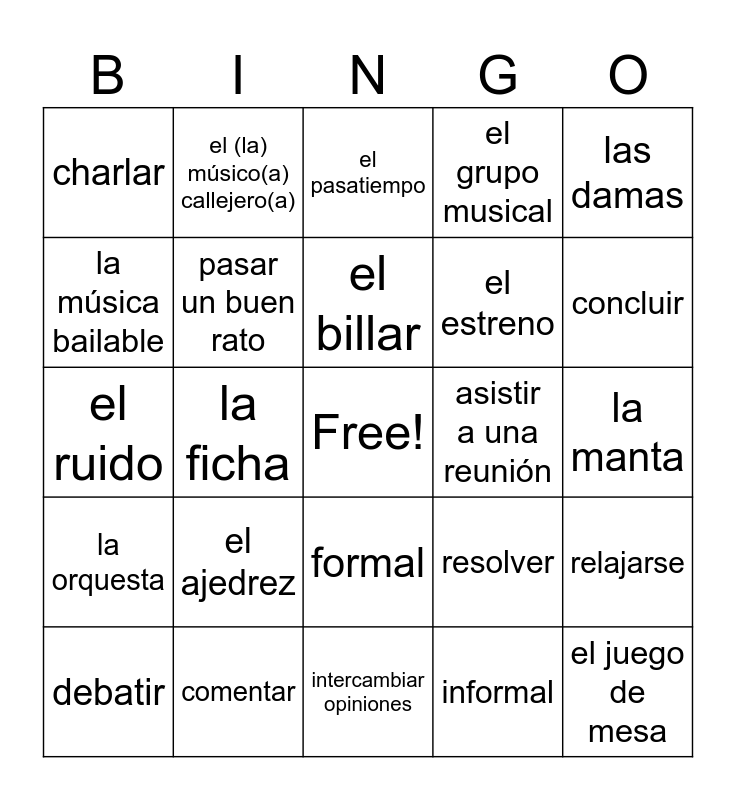 Avancemos 3 unidad 5.2 Bingo Card