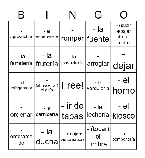 Avancemos 3 unidad 6.1 Bingo Card