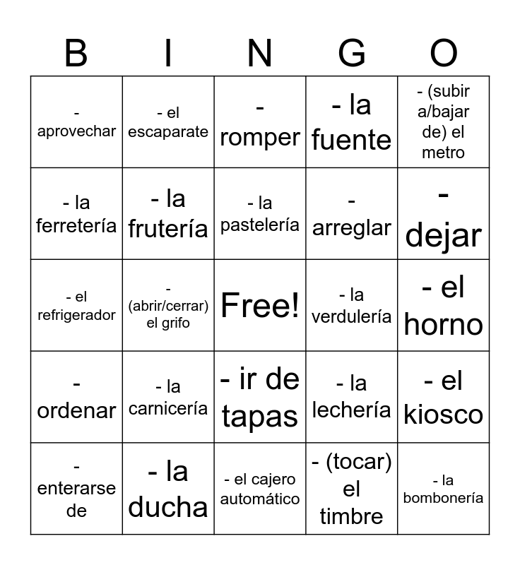 Avancemos 3 unidad 6.1 Bingo Card
