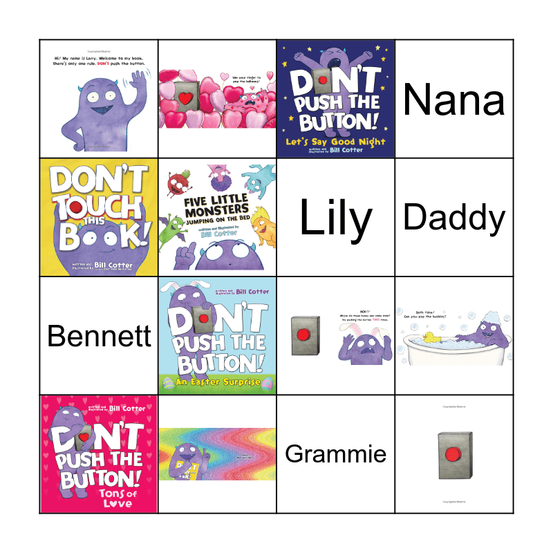 Don't Push the Button Bingo Card