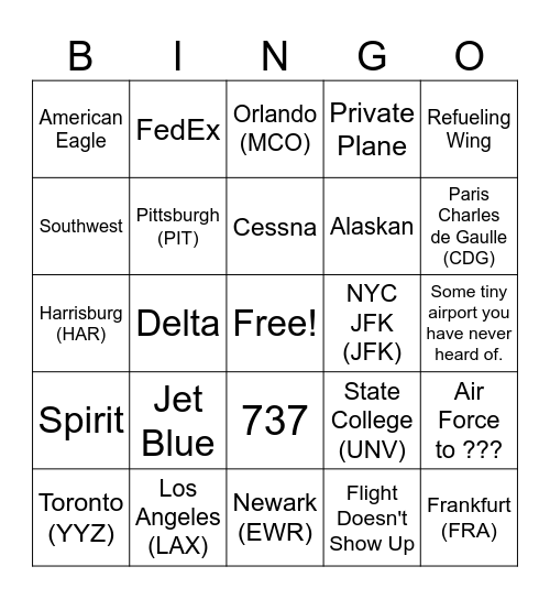 Flight Path Bingo Card