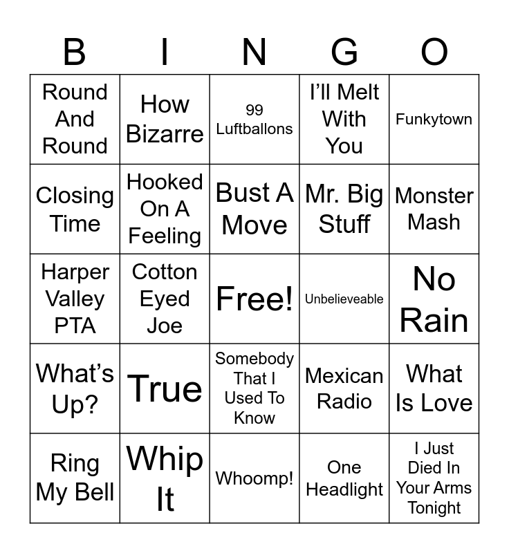 ONE HIT WONDERS Bingo Card