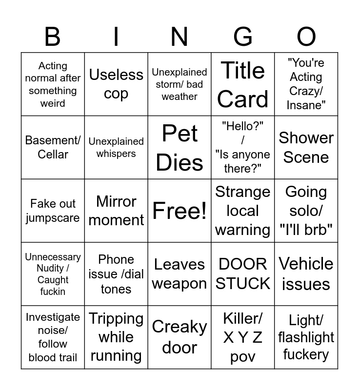 Horror Bingo Card