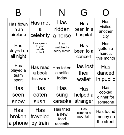 Present Perfect Bingo Card