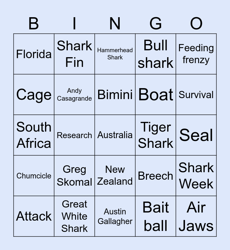 Shark week bingo Card