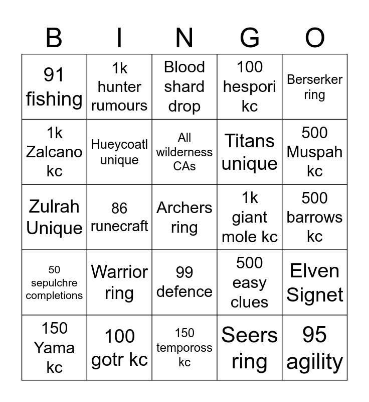 Short term goals Bingo Card