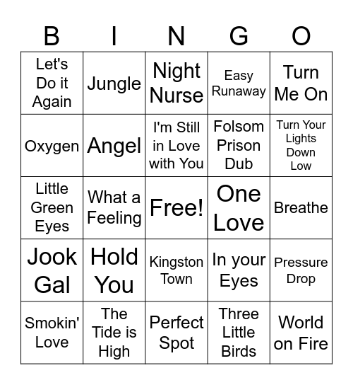 Reggae Vibes Bingo Card