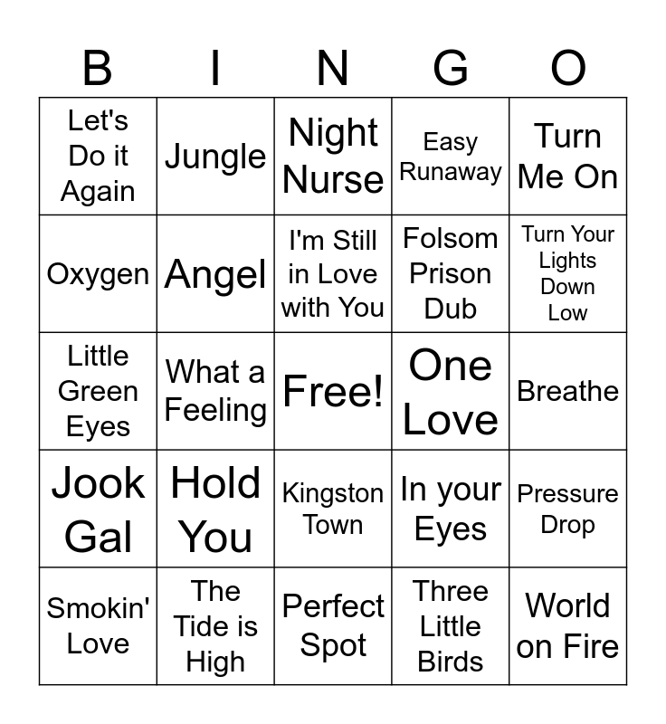 Reggae Vibes Bingo Card