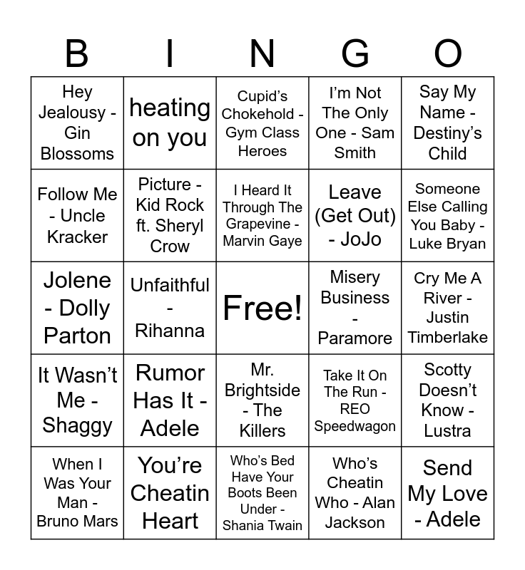 Cheater Cheater Bingo Card