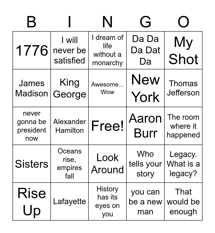 Hamilton Bingo Card
