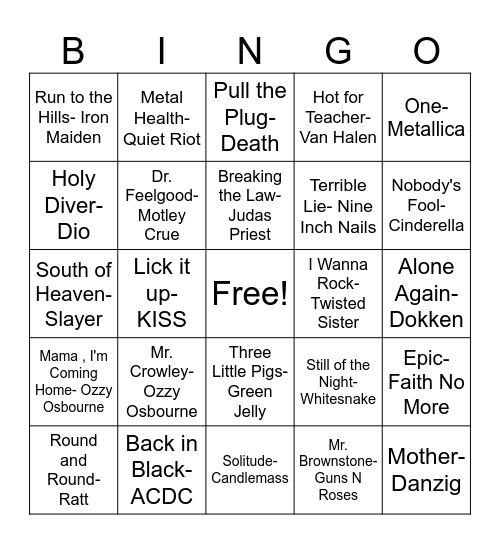 80's Metal Bingo Card