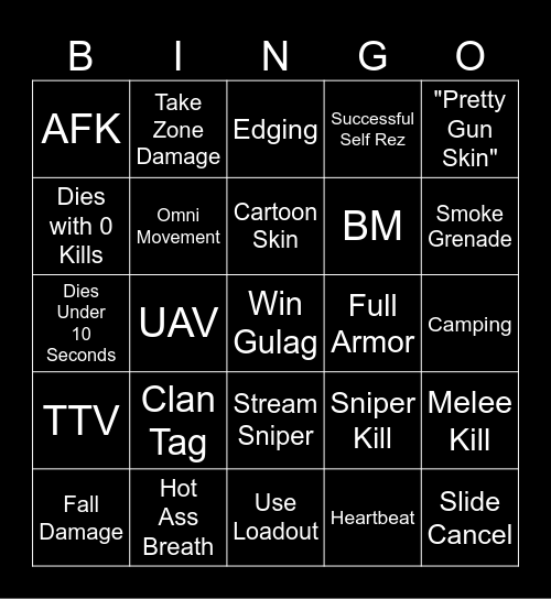 Warzone Bingo Card