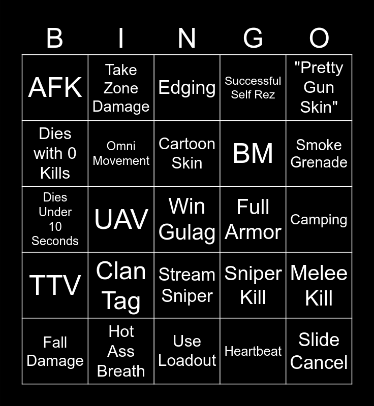 Warzone Bingo Card
