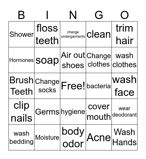 HYGIENE Bingo Card
