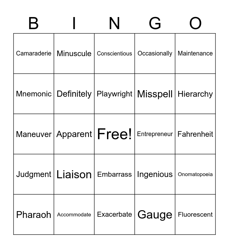 HARDTOSPELL Bingo Card