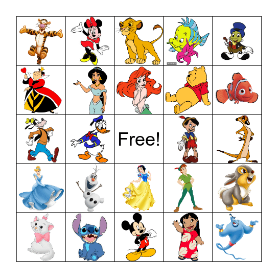 Disney Character Bingo Card